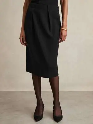 REISS Petite Tailored Midi Suit Skirt - Black