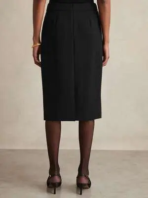 REISS Petite Tailored Midi Suit Skirt - Black