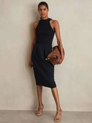 REISS Petite Tailored Midi Suit Skirt - Navy