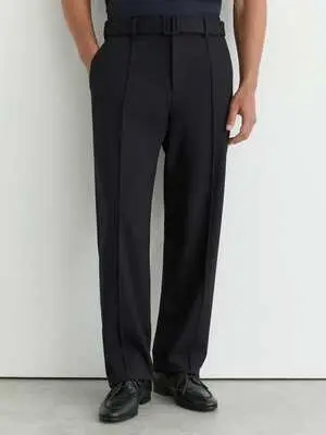 REISS Relaxed-fit Belted Pintuck Trousers - Navy
