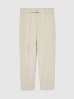 REISS Relaxed-fit Belted Pintuck Trousers - Stone