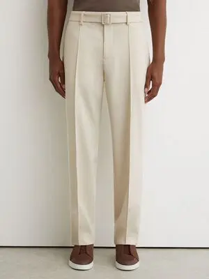 REISS Relaxed-fit Belted Pintuck Trousers - Stone