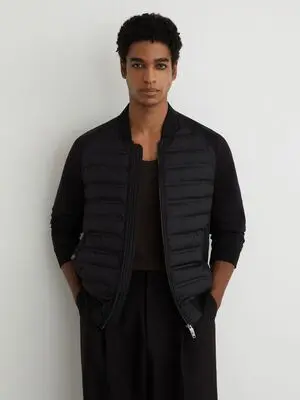 REISS Quilted Hybrid Bomber Jacket