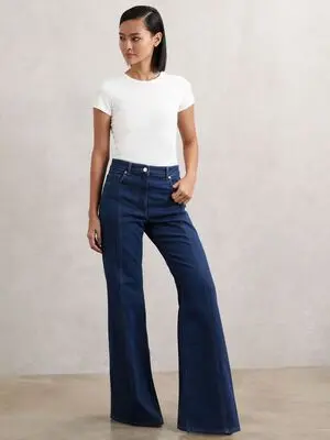 REISS Flared Seam-detail Jeans - Blue