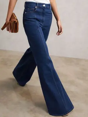 REISS Flared Seam-detail Jeans - Blue