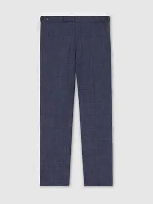 REISS Wool-blend Check Classic-fit Suit Trousers - Navy