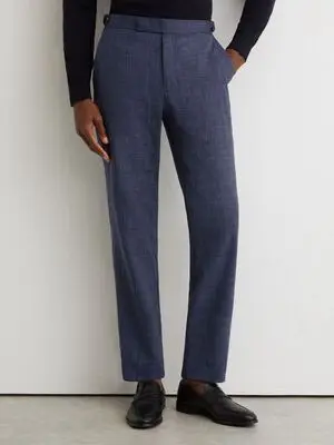 REISS Wool-blend Check Classic-fit Suit Trousers - Navy