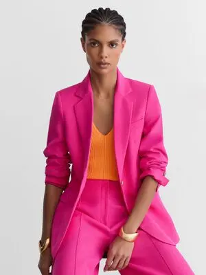 REISS Single-breasted Suit Blazer With Linen - Pink