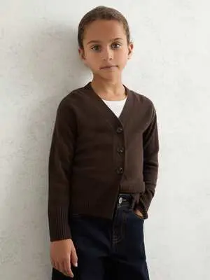 REISS 9-13 Yrs Wool-blend Fitted Cardigan With Cashmere - Brown