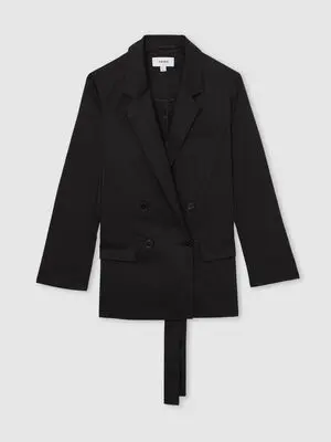 REISS Cotton Blend Double Breasted Belted Jacket