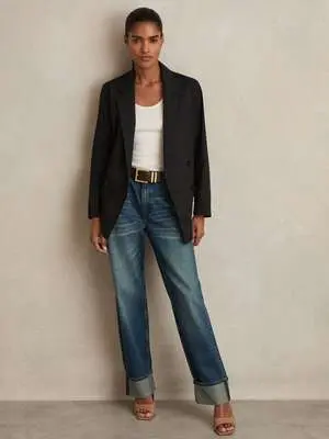 REISS Cotton Blend Double Breasted Belted Jacket