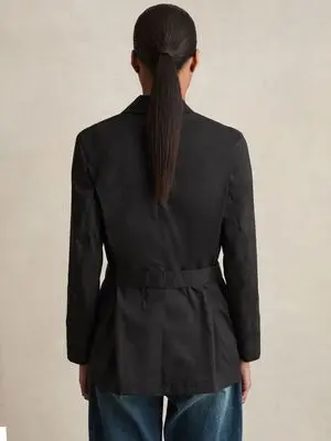 REISS Cotton Blend Double Breasted Belted Jacket