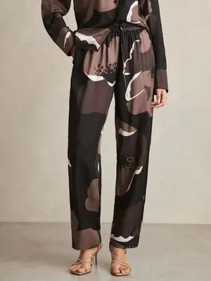 REISS Floral-print Wide-leg Trousers