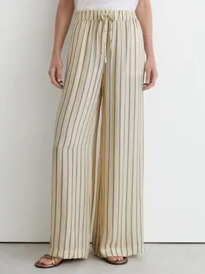 REISS Neutral & Navy Lyocell Striped Wide-leg Trousers