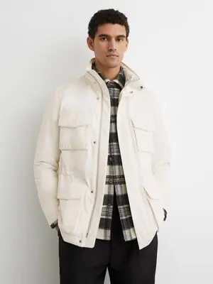 REISS Cotton-blend Padded Four-pocket Jacket - Stone