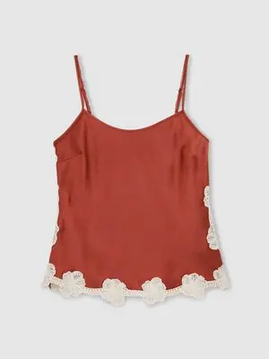 REISS Satin Floral-lace Trim Cami Top