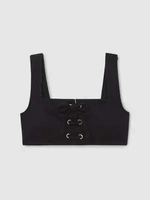 REISS Ribbed Lace-up Bikini Top