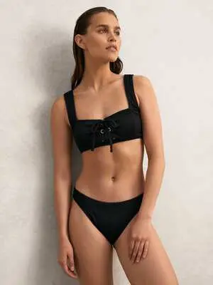 REISS Ribbed Lace-up Bikini Top