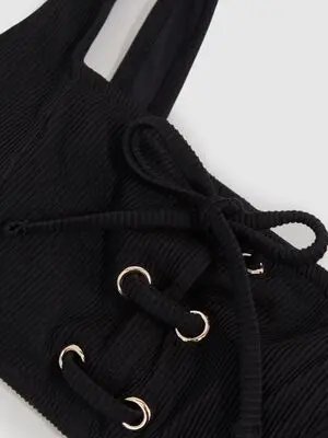 REISS Ribbed Lace-up Bikini Top