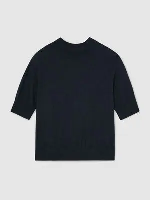 REISS Merino Wool Funnel-neck Top - Navy