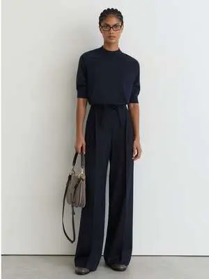 REISS Merino Wool Funnel-neck Top - Navy