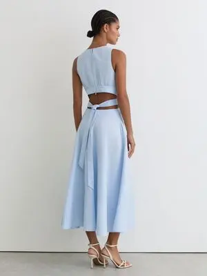REISS Linen-cotton Cut-out Midi Dress - Blue