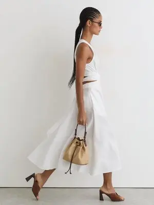 REISS Linen-cotton Cut-out Midi Dress - Cream
