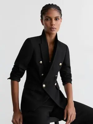 REISS Tailored Fit Textured Double Breasted Blazer - Black