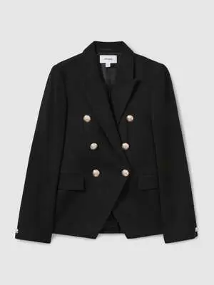 REISS Tailored Fit Textured Double Breasted Blazer - Black