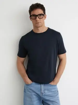 REISS Air-water Cotton Tailored-fit T-shirt - Navy