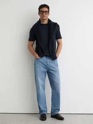 REISS Air-water Cotton Tailored-fit T-shirt - Navy