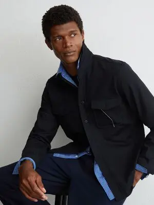REISS Twin-pocket Button-through Overshirt - Navy