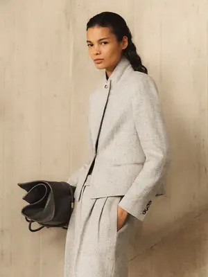 REISS Herringbone Linen-blend Cropped Suit Blazer