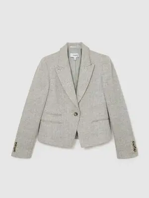 REISS Herringbone Linen-blend Cropped Suit Blazer