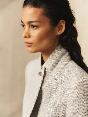 REISS Herringbone Linen-blend Cropped Suit Blazer
