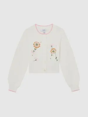 REISS Cotton Floral-embroidered Cardigan