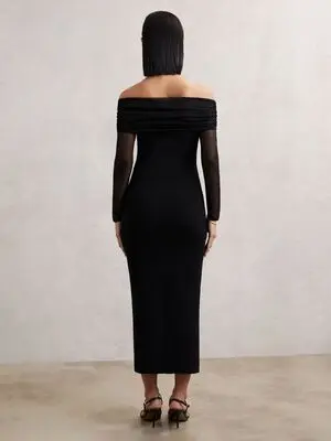 REISS Sheer-sleeve Knit Midi Dress