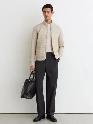 REISS Hybrid Quilt And Interlock Zip Jacket - Light Stone
