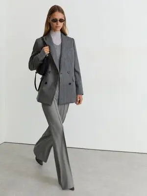 REISS Woven Pintuck-detail Flared Trousers - Grey