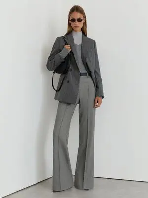 REISS Woven Pintuck-detail Flared Trousers