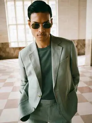 REISS Tailored Fit Linen-twill Single-breasted Blazer - Sage