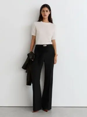 REISS Flared Knot-hardware Belted Trousers Black