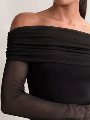 REISS Sheer Mesh Bardot Top