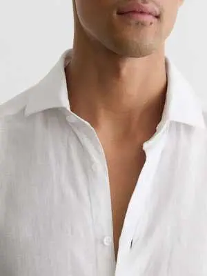 REISS Slim Fit Linen Button-through Shirt - White