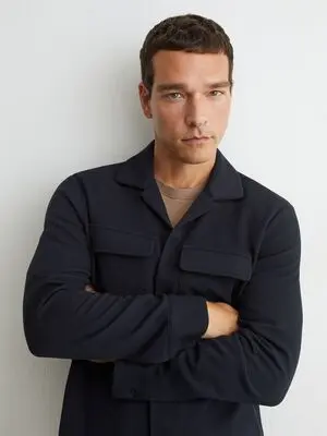 REISS Textured Twin-pocket Regular-fit Shirt - Navy