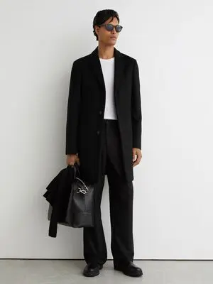 REISS Wool-blend Single-breasted Overcoat - Black