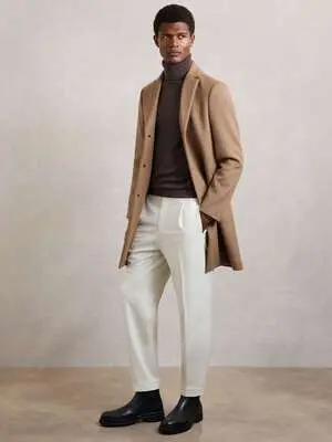REISS Wool-blend Single-breasted Overcoat - Light Brown