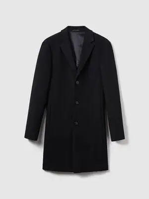 REISS Wool-blend Single-breasted Overcoat - Navy
