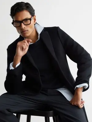 REISS Wool-blend Single-breasted Overcoat - Navy