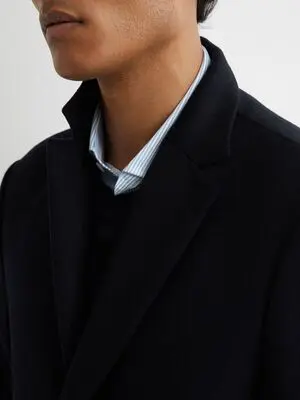 REISS Wool-blend Single-breasted Overcoat - Navy